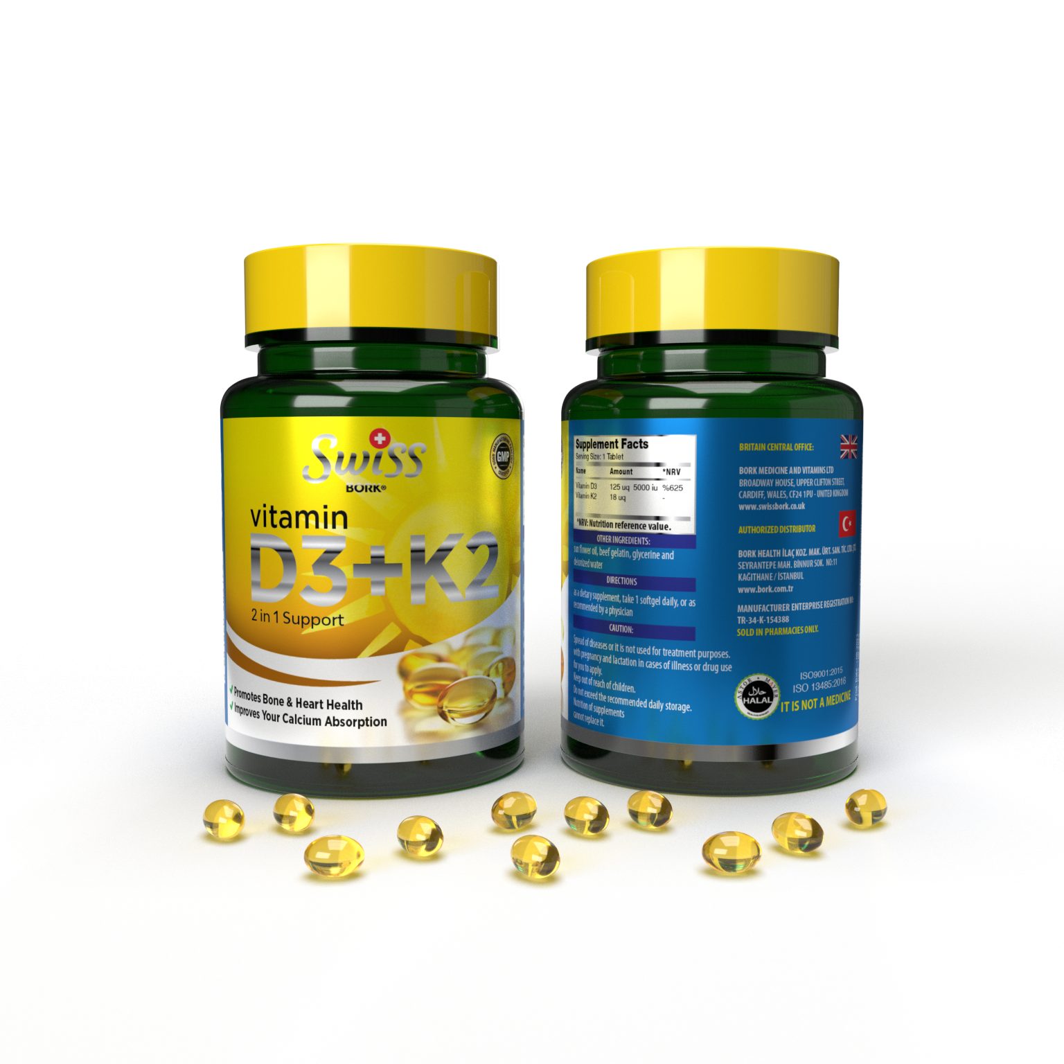 Биологически активная добавка к пище Vitamin D3 + K2, марки SWISS BORK ...
